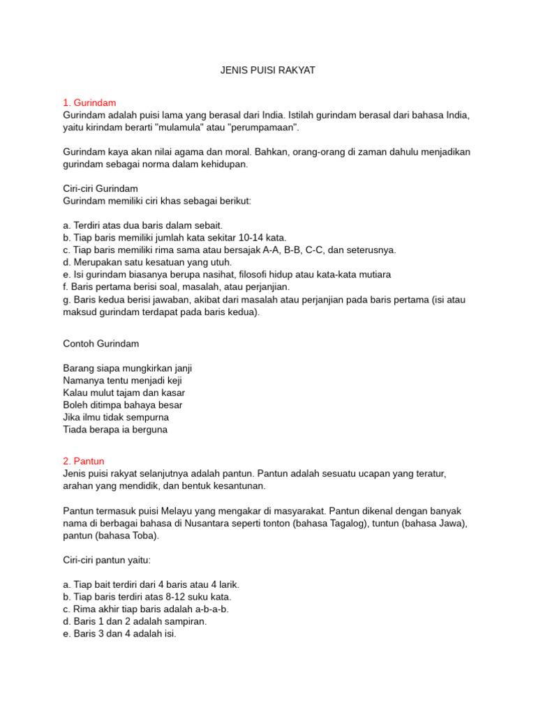 Jenis Puisi Rakyat | PDF