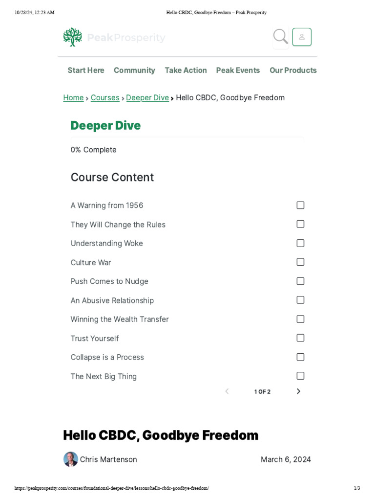 Deep Dive - Hello CBDC, Goodbye Freedom – Peak Prosperity | PDF