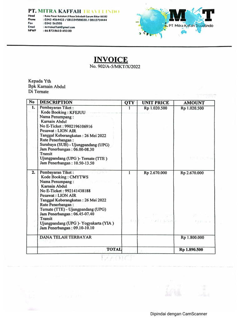 Invoice Karnain Abdul Oktober | PDF