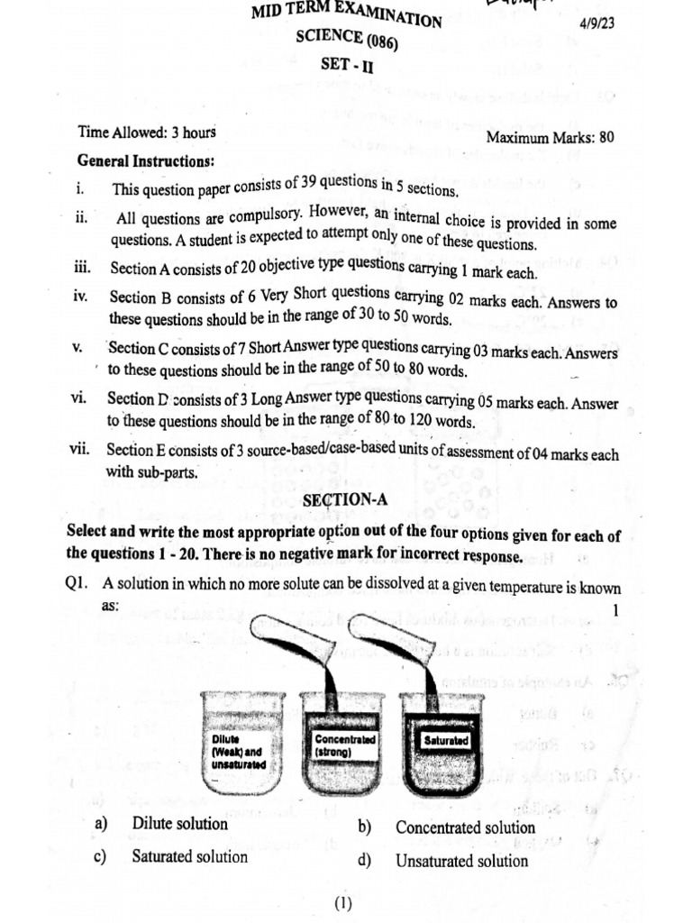 Class 9 Science Set 2 Sample Format | PDF