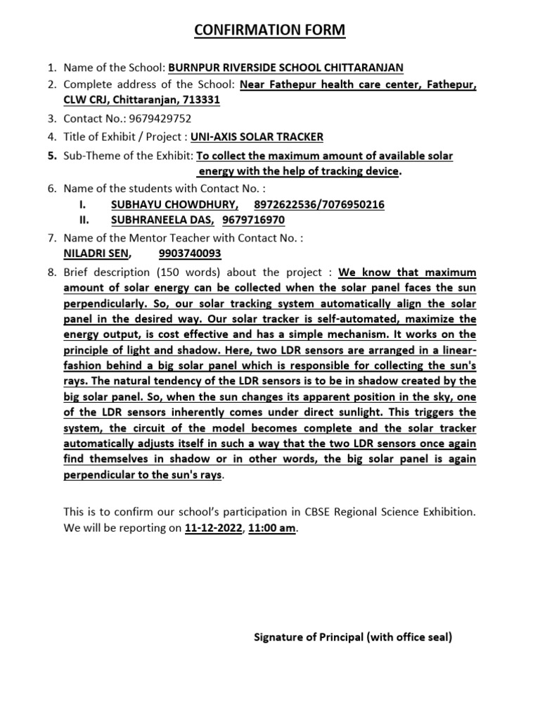 Confirmation Form | PDF