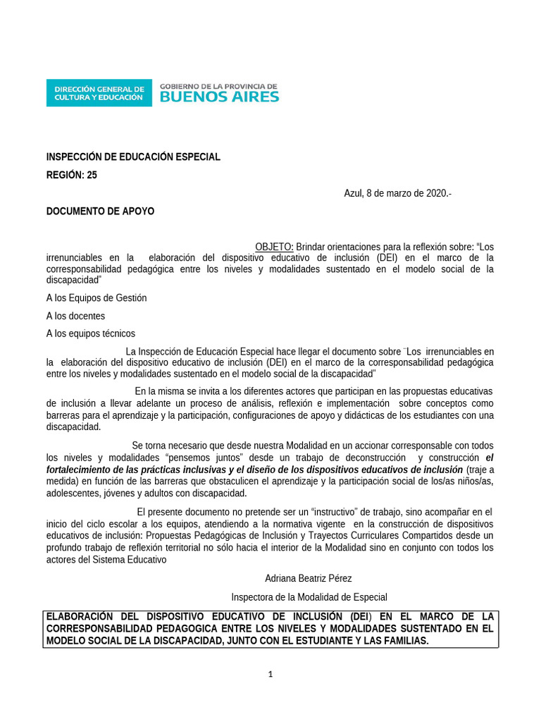 Los Irrenunciables para La Elaboracion Del Dispositivo Educativo de Inclusion 1 | PDF ...
