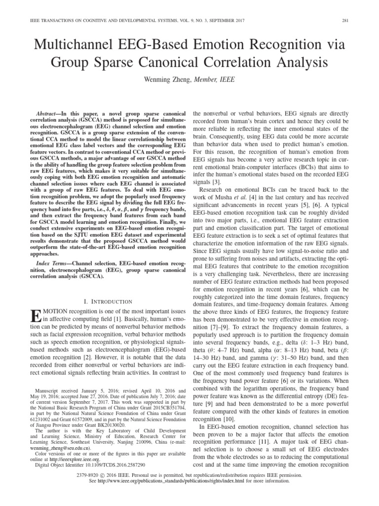 Multichannel EEG-Based Emotion Recognition Via Group Sparse Canonical Correlation Analysis | PDF ...