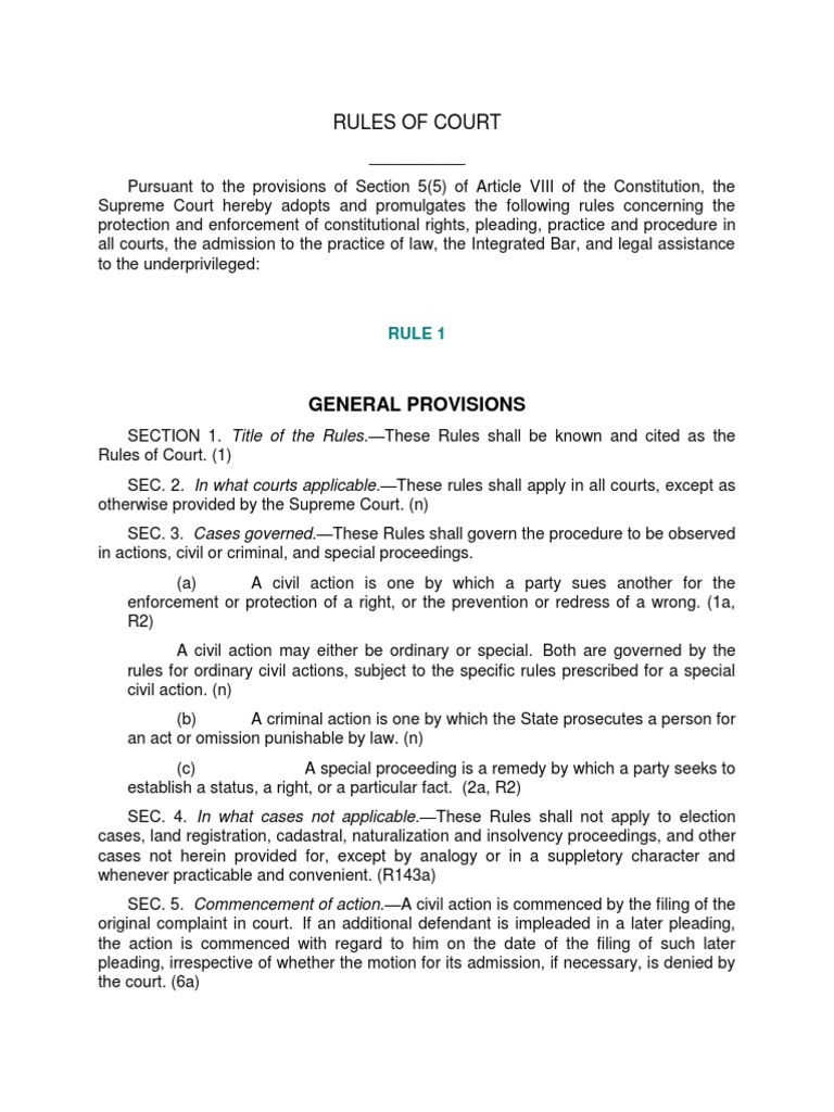 Supreme Court Rules of Court Overview | PDF | Pleading | Lawsuit