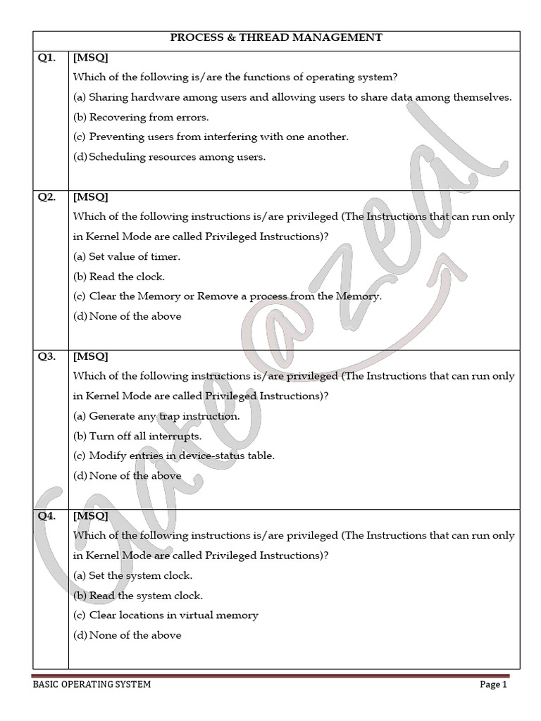 OS Privileged Instructions Quiz | PDF | Thread (Computing) | Scheduling (Computing)