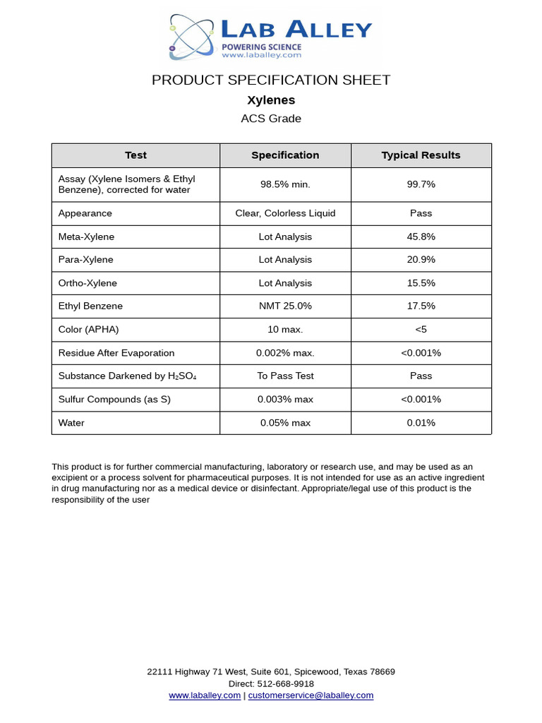 Xylenes Acs Grade Specification Sheet 6537aa993db6a | PDF | Science ...