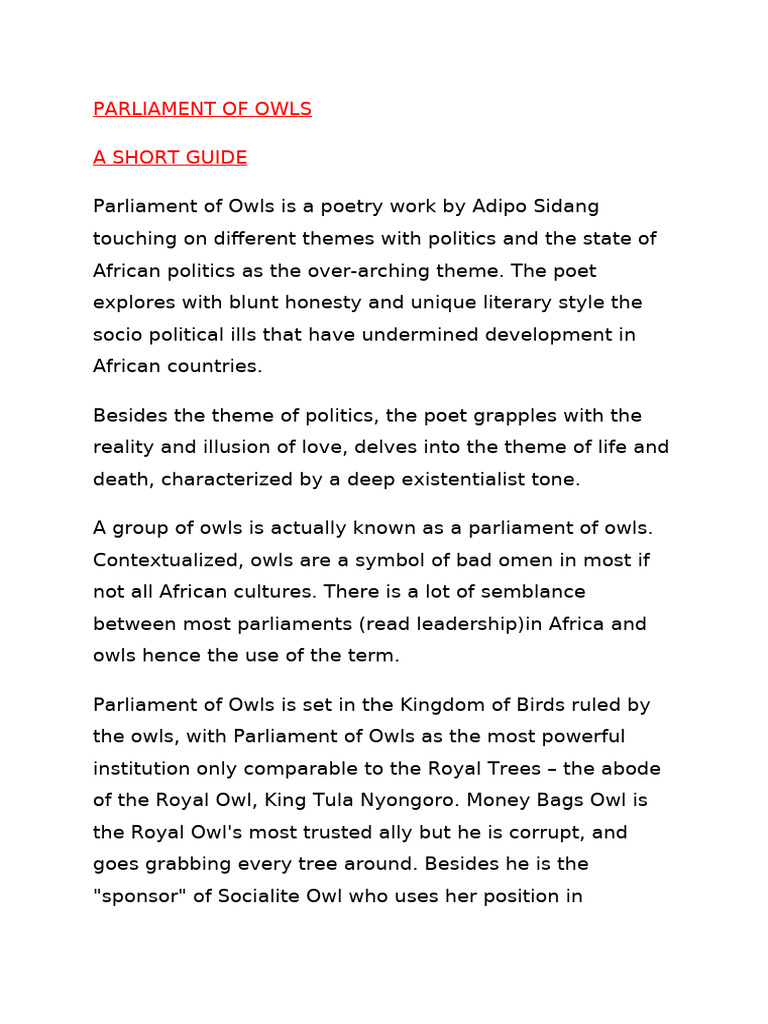 Political Satire in Parliament of Owls | PDF