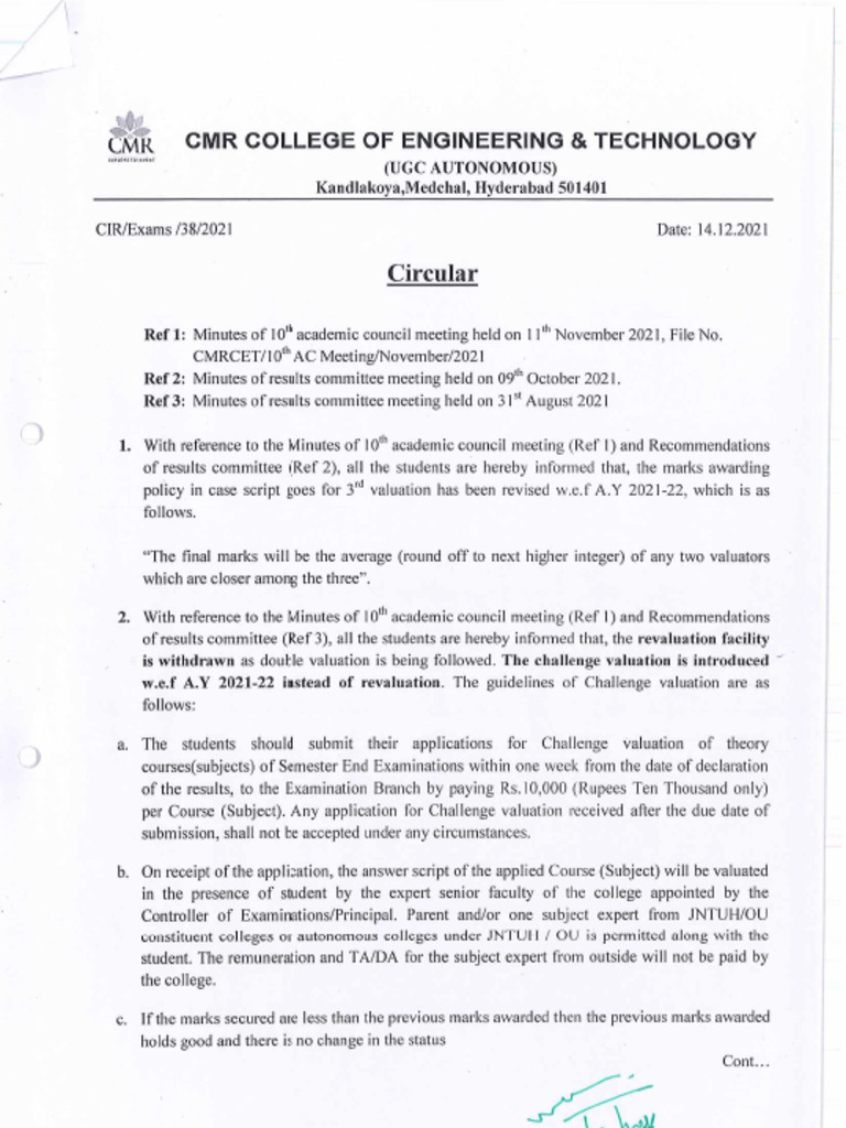 Circular For Chellange Valuation | PDF