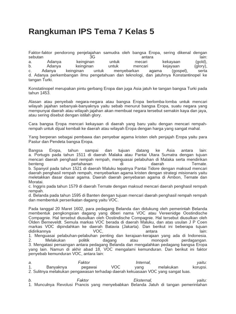 Rangkuman IPS Tema 7 Kelas 5 | PDF