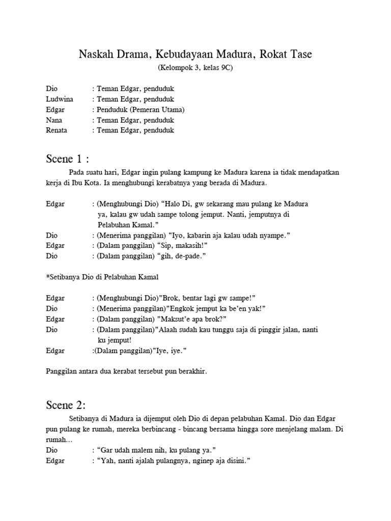 Naskah Drama Kelompok 3, Kelas 9C | PDF