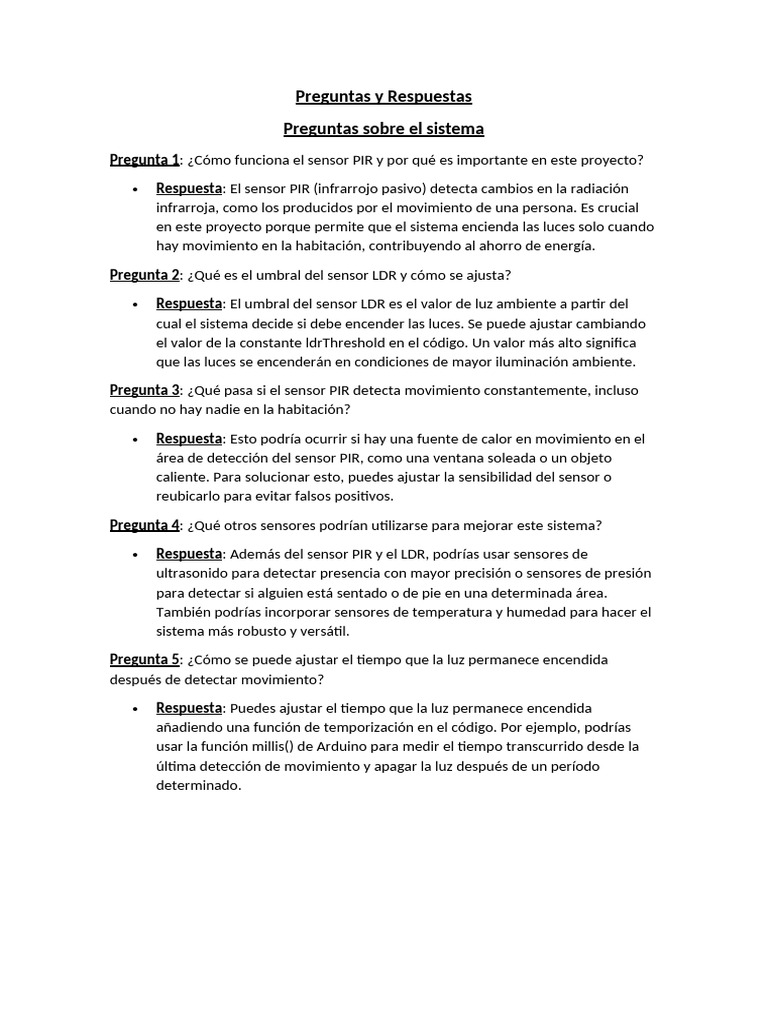 Preguntas Posibles de La Aplicacion Del Sistema de Iluminacion ...