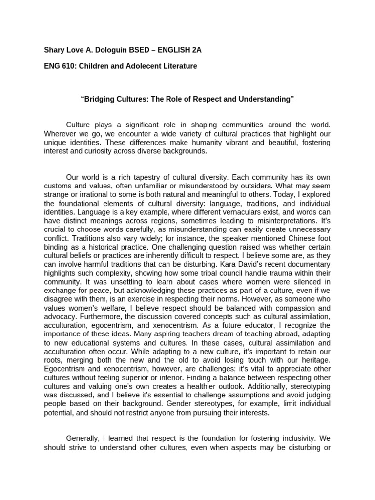 Building Cultures (Reflection) | PDF | Traditions | Human Communication