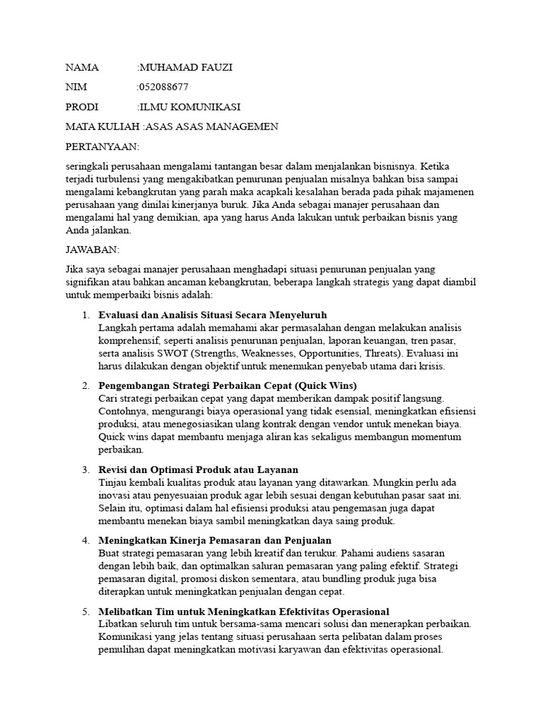 Tugas Asas Asas Management | PDF | Karier & Perkembangan