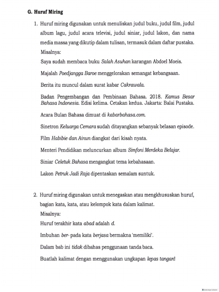 Materi Huruf Miring Eyd V | PDF