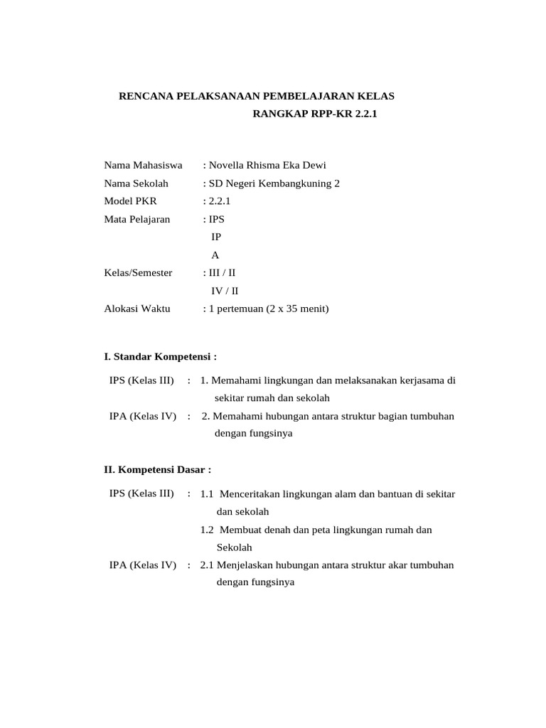 RPP Kelas Rangkap 221 Kelas 3 Dan 4 | PDF | Karier & Perkembangan