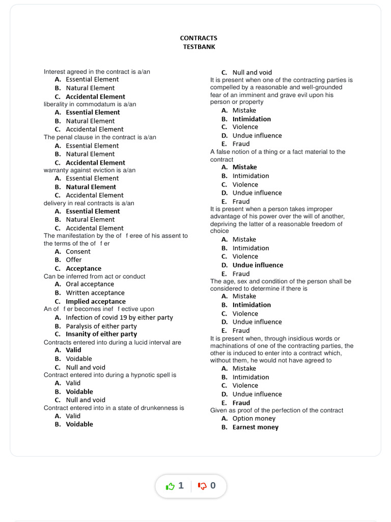 Contracts Test Bank - Compress | PDF | Contract Law | Law Of Obligations