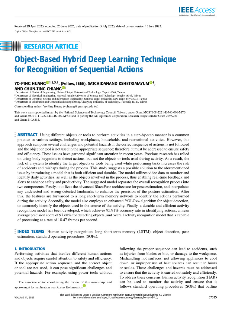 Object-Based Hybrid Deep Learning Technique For Recognition of Sequential Actions | PDF ...
