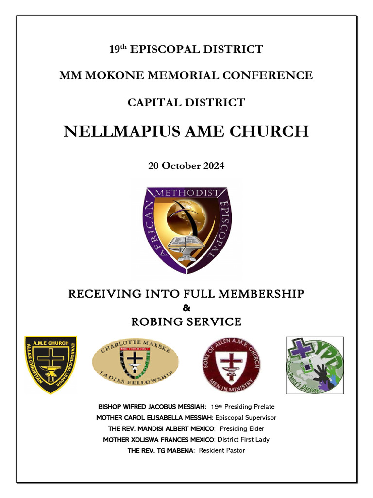 Receiving Into Full Membership + Robing Service Sunday Programme - 20 ...