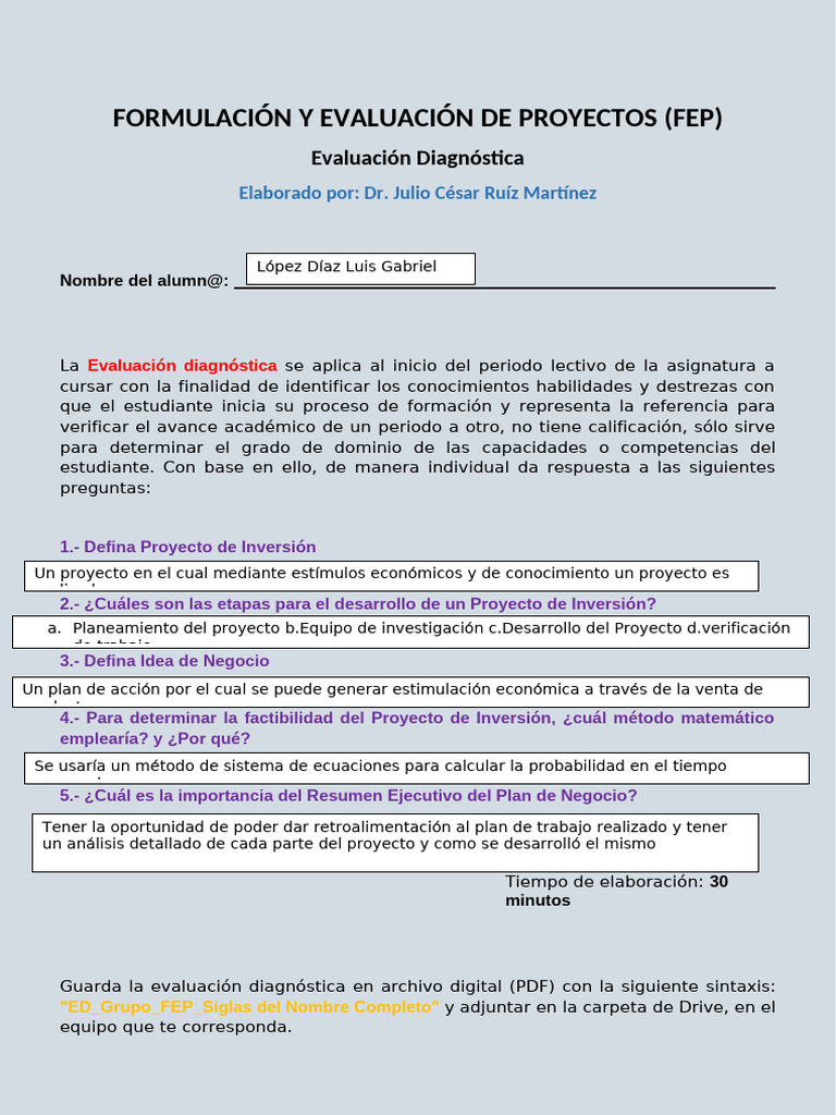 Eval Diag FEP | PDF | Crecimiento personal y profesional