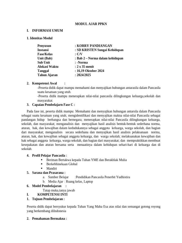 MODUL AJAR PPKN Mam Korry | PDF | Karier & Perkembangan