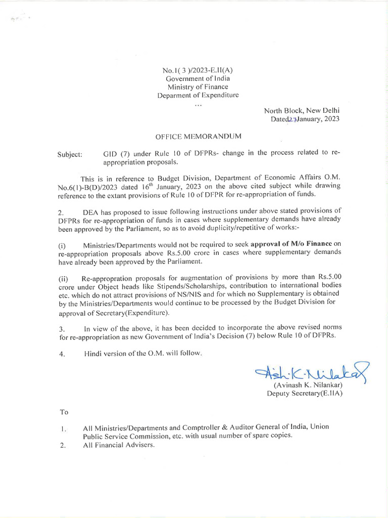 GID 7 Under Rule 10 of DFPRs Change in Process Related To Re ...