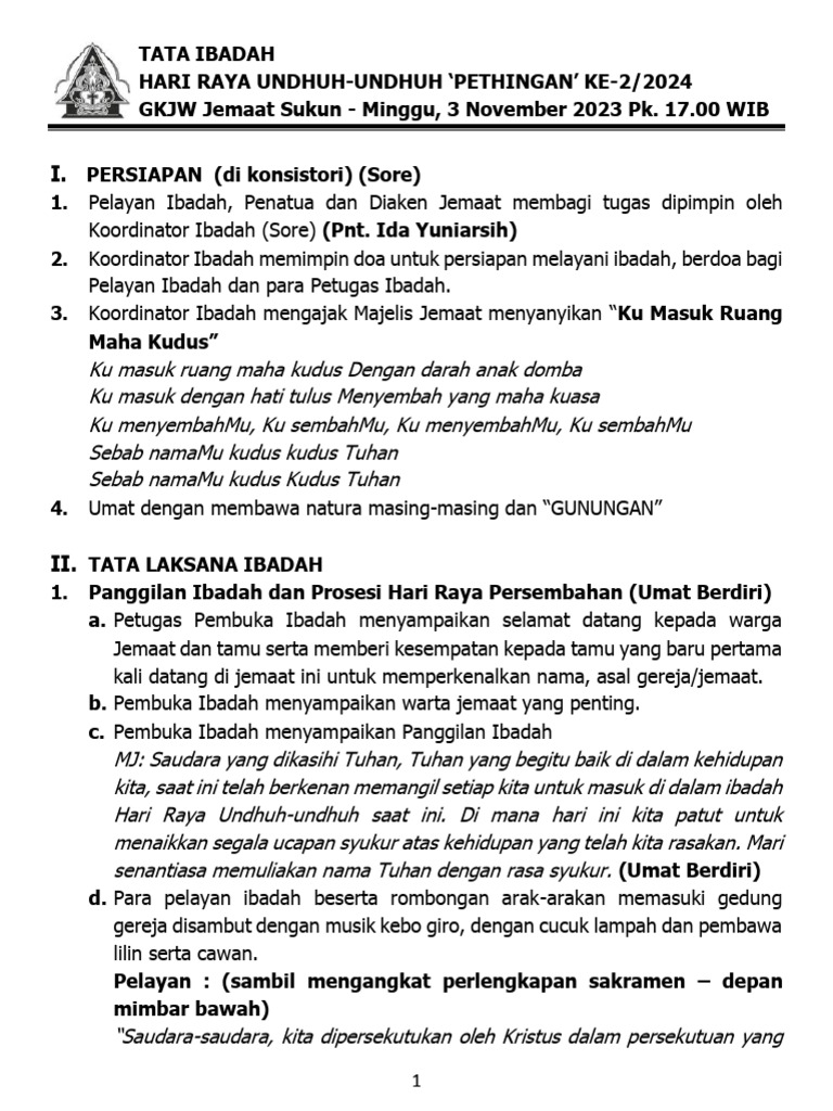 Tata Ibadah Unduh Unduh 3 Nov 2024 Sore | PDF