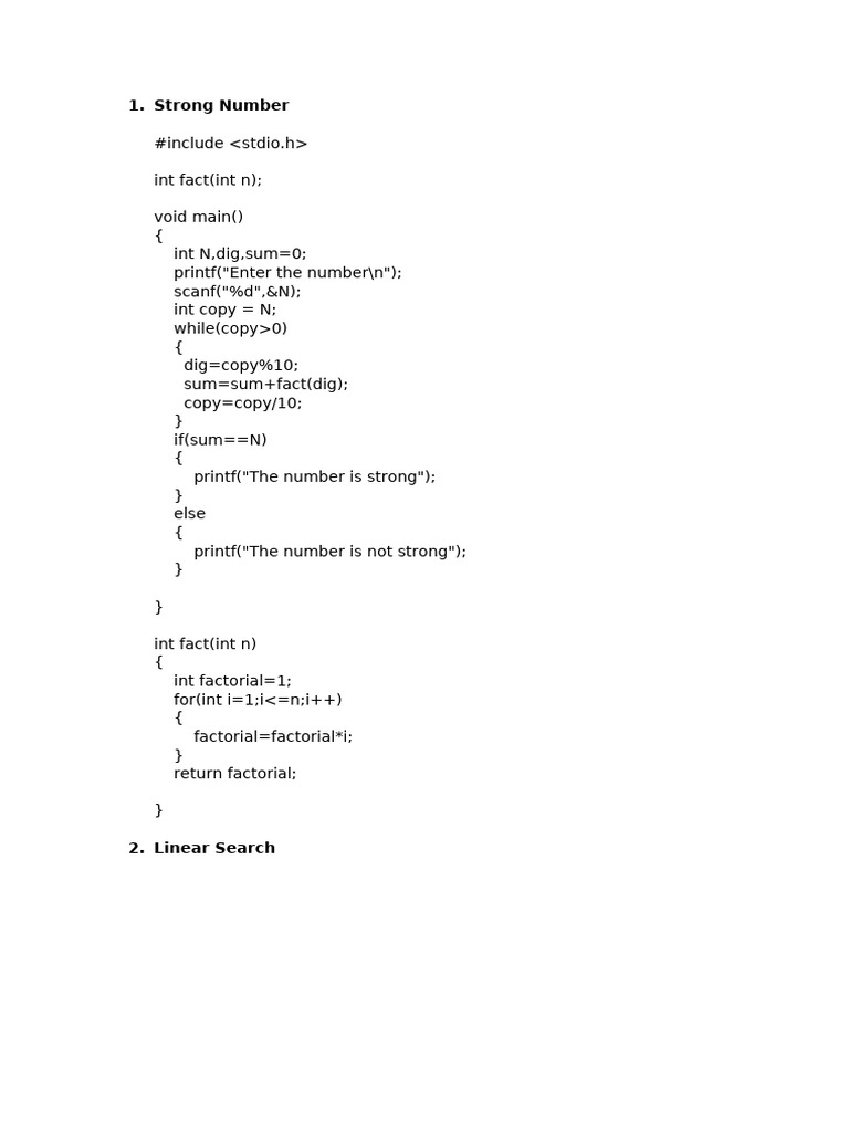 C Programmers: Strong Number Code | PDF