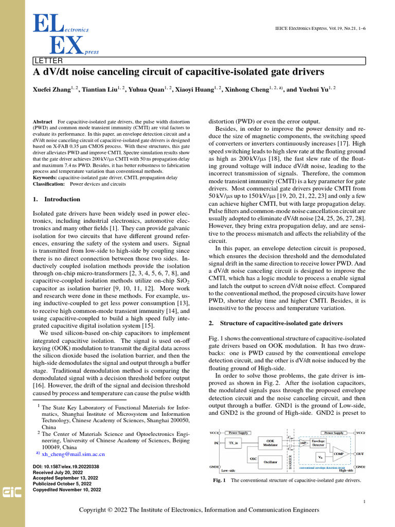 A dVdt noise canceling circuit of capacitive-isolated gate drivers | PDF | Detector (Radio ...