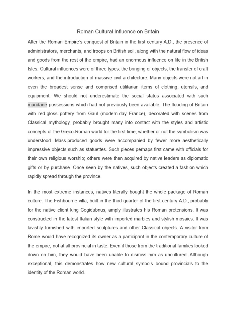 Roman Cultural Influence On Britain Checked | PDF | Roman Empire ...