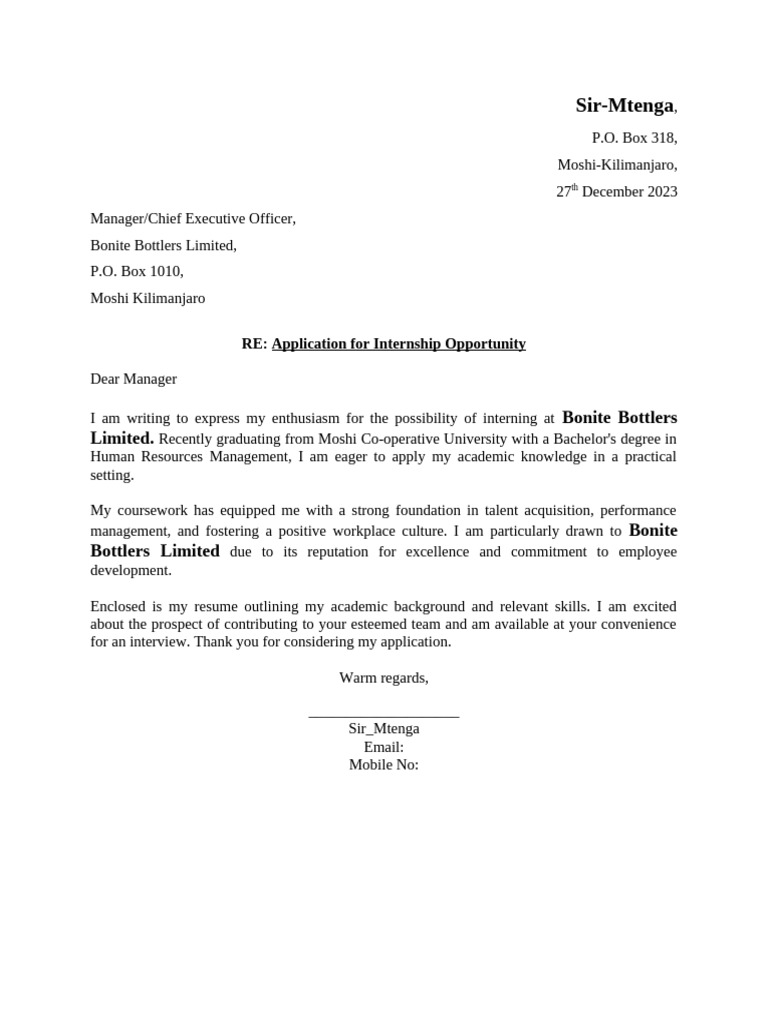Internship Sample Letter | PDF