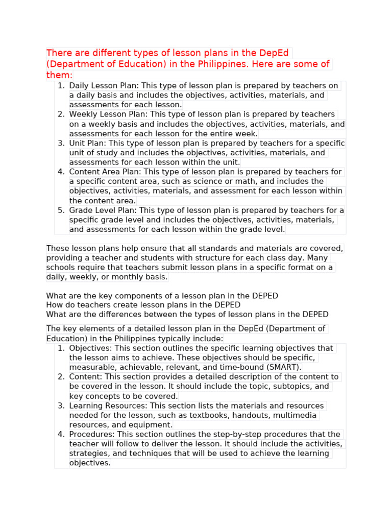 Types of DepEd Lesson Plans Explained | PDF | Lesson Plan | Educational Assessment