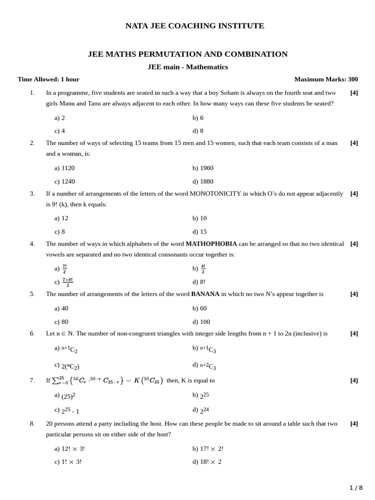 Permutation and Combination | PDF | Mathematics