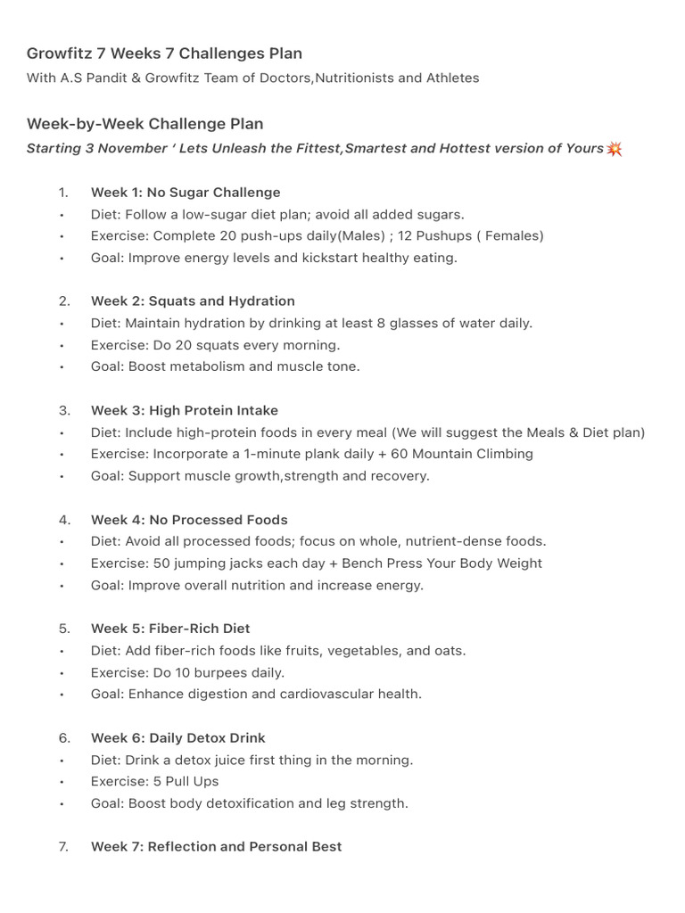 Growfitz 7 Weeks 7 Challenges Plan | PDF | Wellness