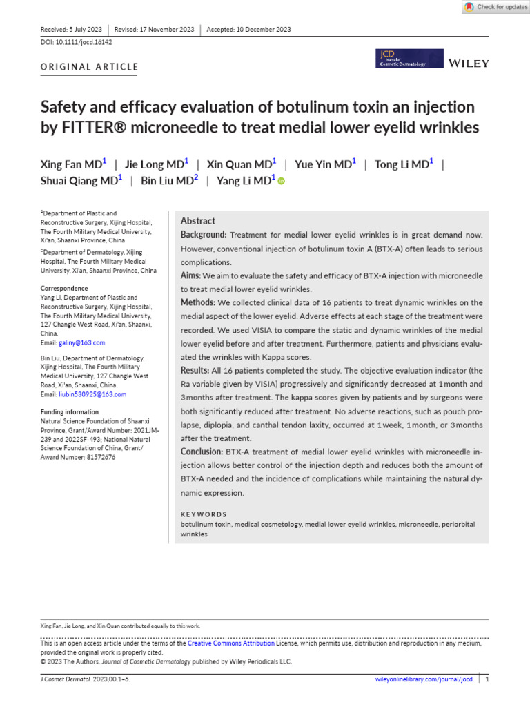 J of Cosmetic Dermatology - 2023 - Fan - Safety and Efficacy Evaluation of Botulinum Toxin An ...