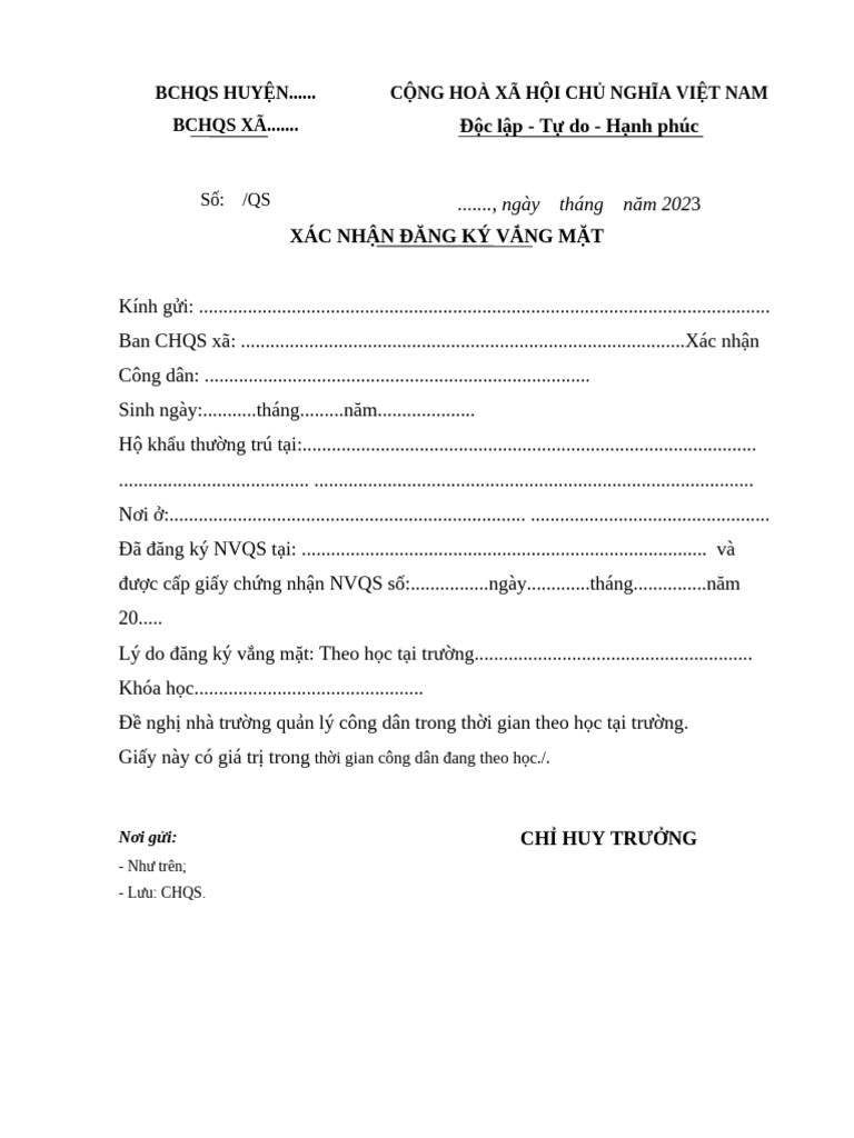 Mau Giay Xac Nhan Dang Ky Vang Mat | PDF