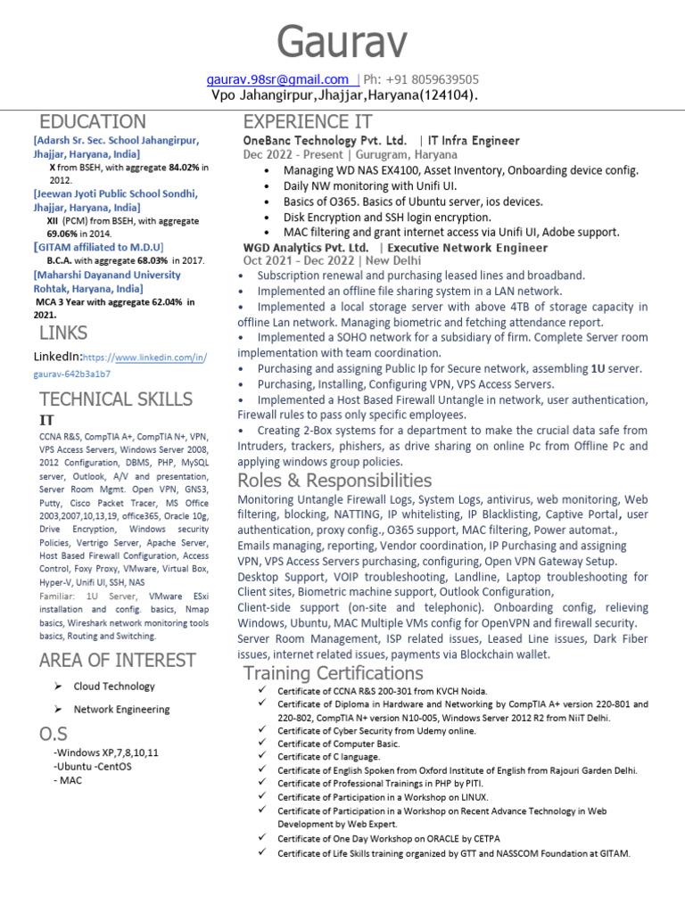 Gaurav CV | PDF | Computer Network | Proxy Server