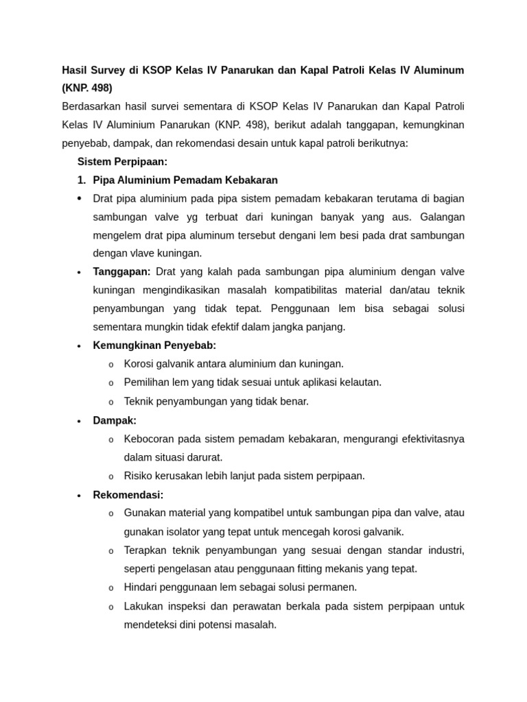 Hasil Survey Ksop Kelas Iv Panarukan Kapal Patroli Kelas Iv | PDF