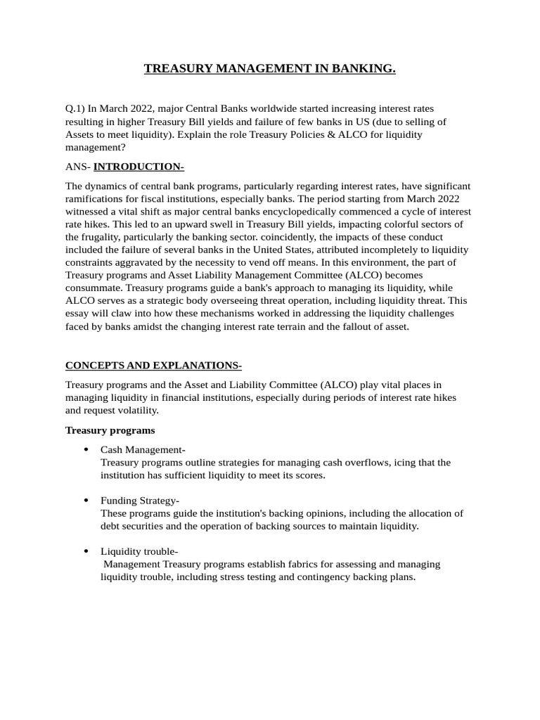 Treasury Management in Banking | PDF | Interest | Interest Rates
