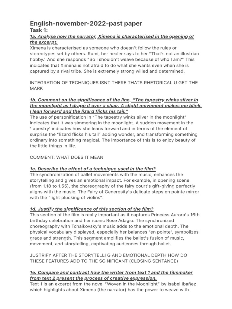 November 2022 English Past Paper Analysis | PDF | Ballet | The Sleeping ...
