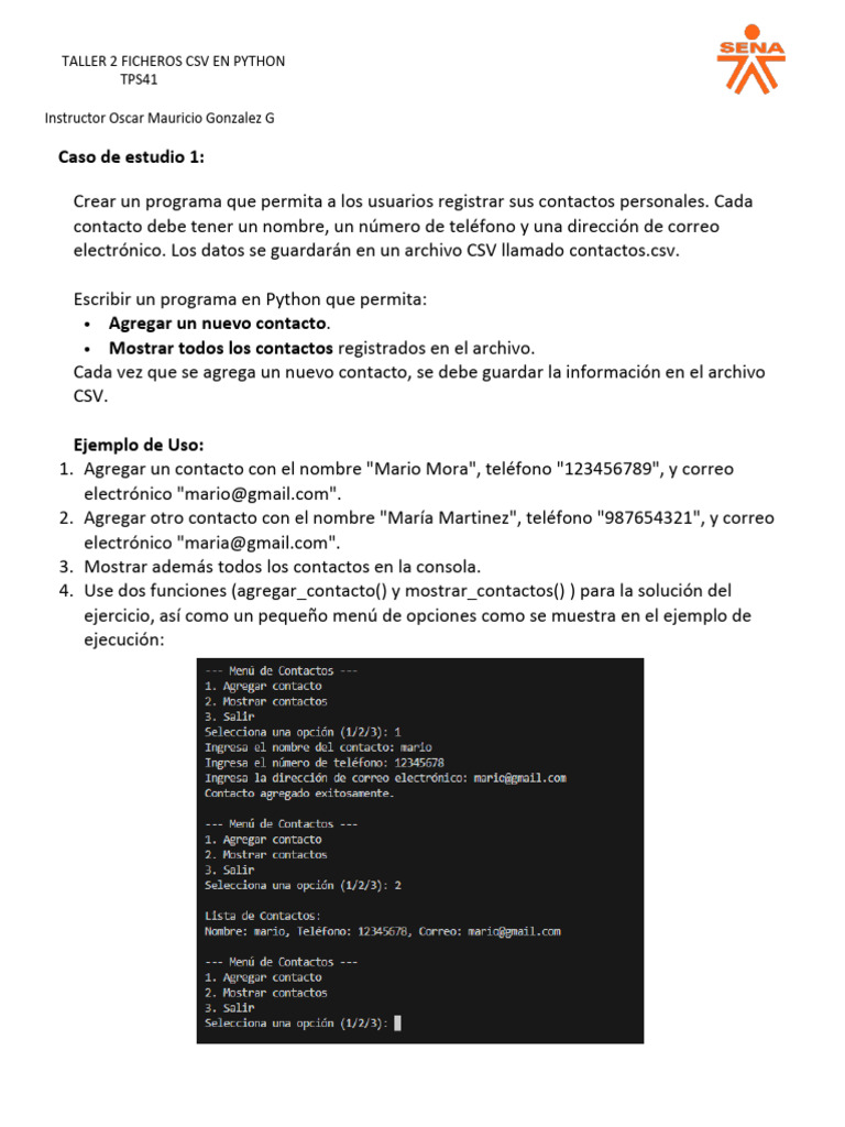Taller 2 Ficheros en Python TPS41 CSV | PDF | Archivo de computadora | Python (lenguaje de ...