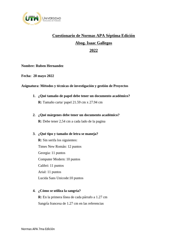 Ruben Hernandez 202010060076 Tarea Normas APA UTH | PDF | Estilo apa | Citación