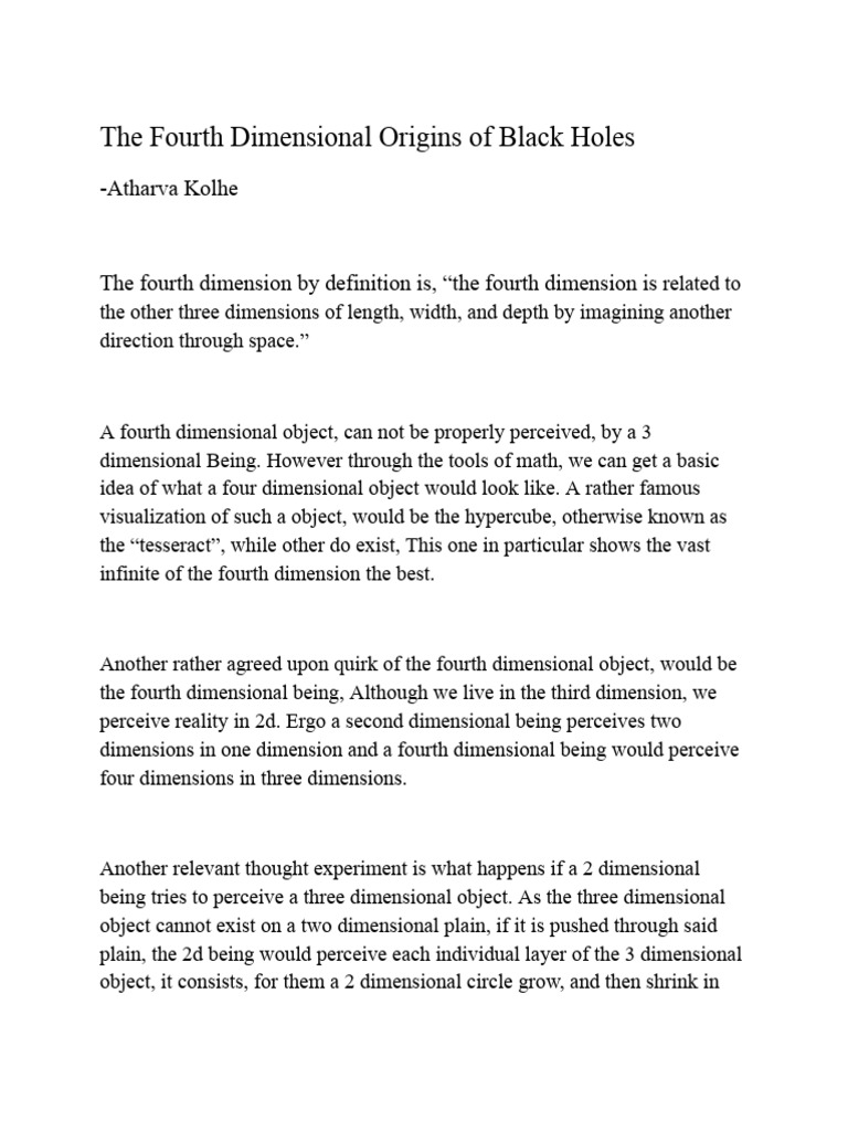 THE article The Fourth Dimensional Origins of Black Holes | PDF | Dimension | Black Hole