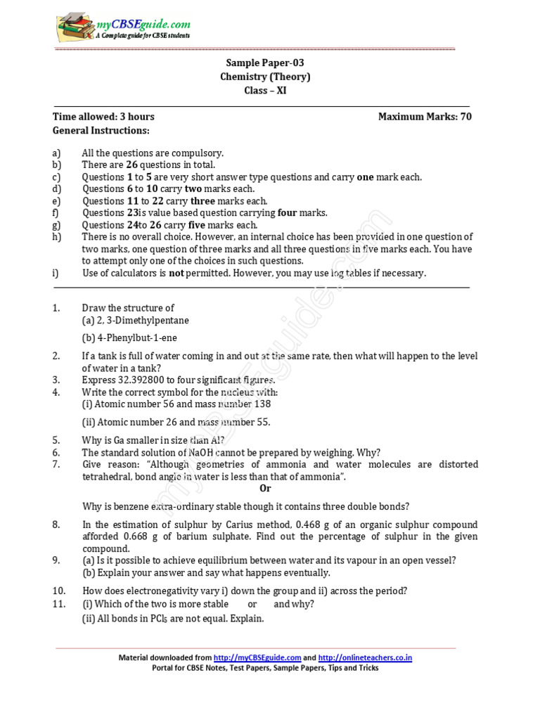 2017 11 Sample Paper Chemistry 01 Qp | PDF | Hydroxide | Ammonia