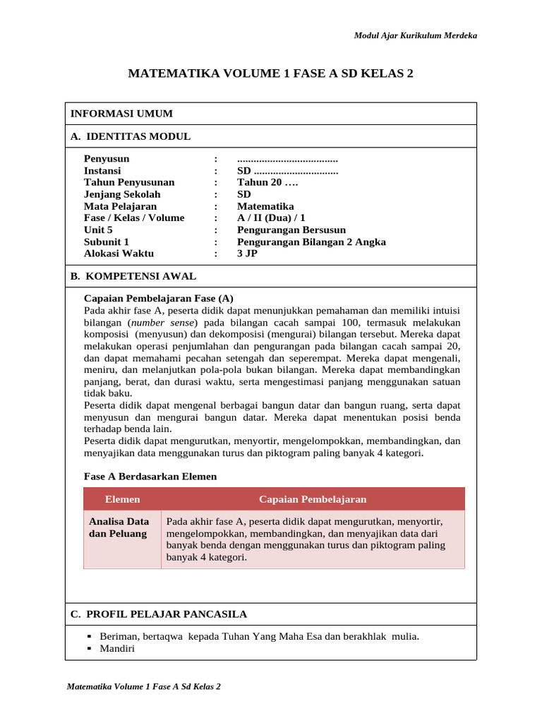 Modul Ajar MTK Volume 1 Bab 5 | PDF