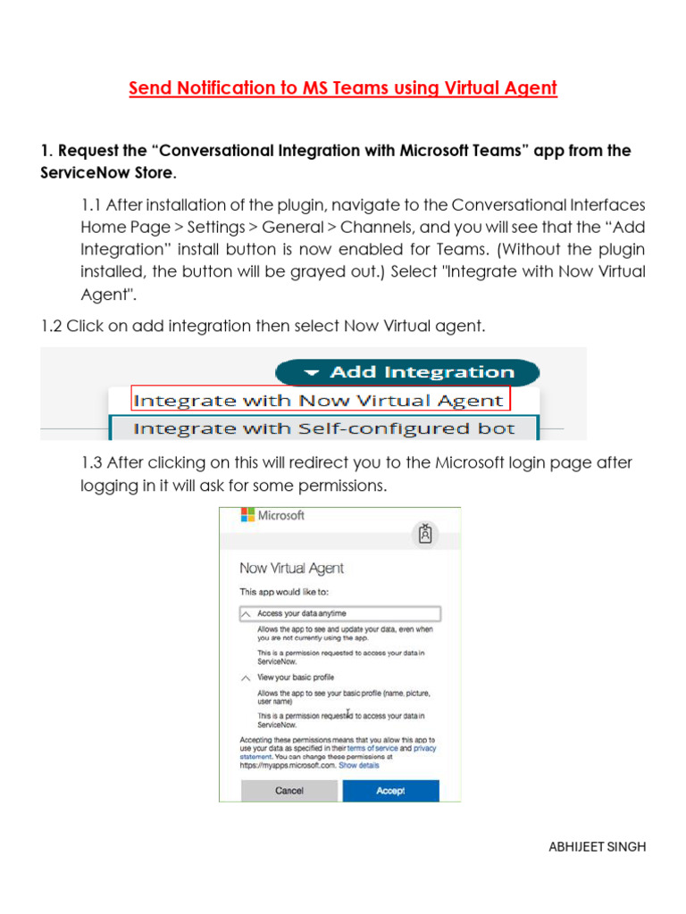 ServiceNow Virtual Agent Integration With MS Teams | PDF | Application Software | User (Computing)