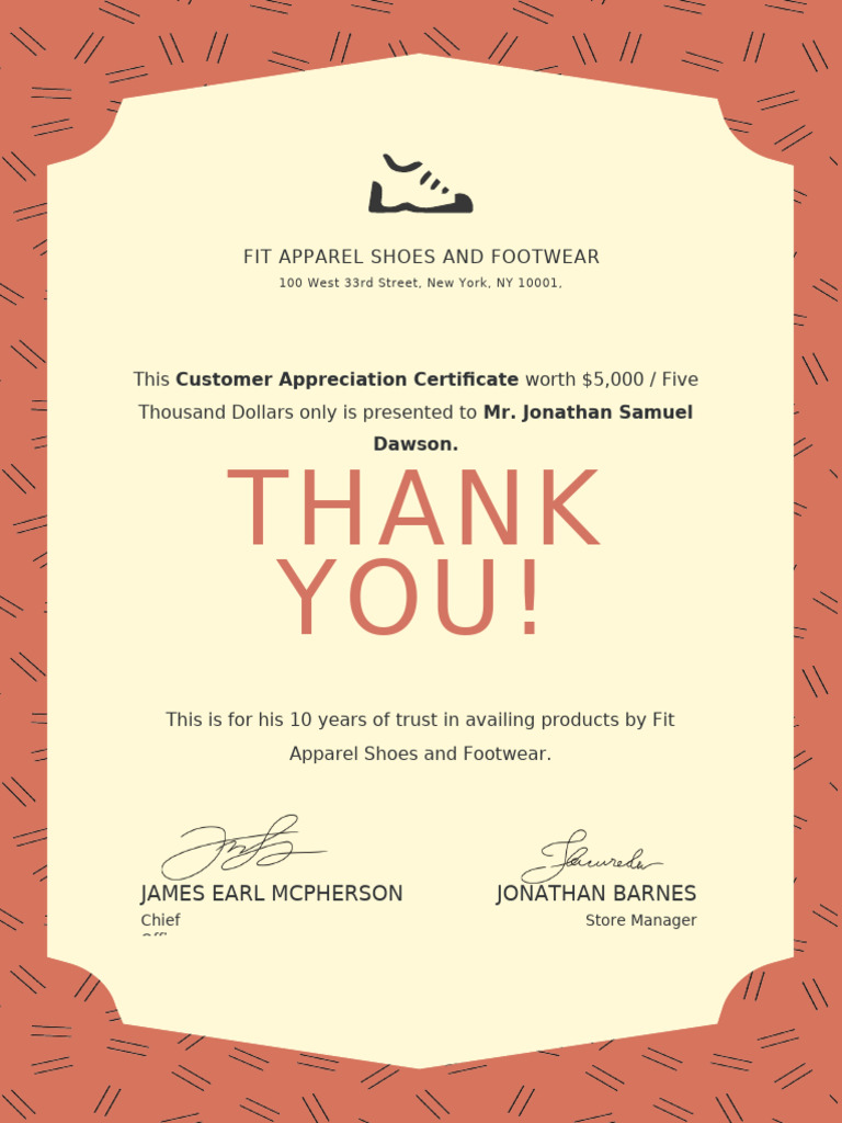 A4 Size Customer Appreciation Certificate Template | PDF