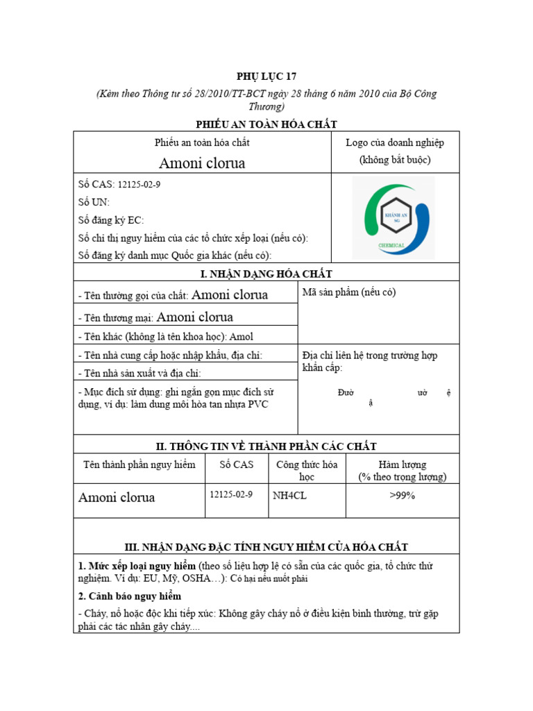 Msds of Nh4cl | PDF