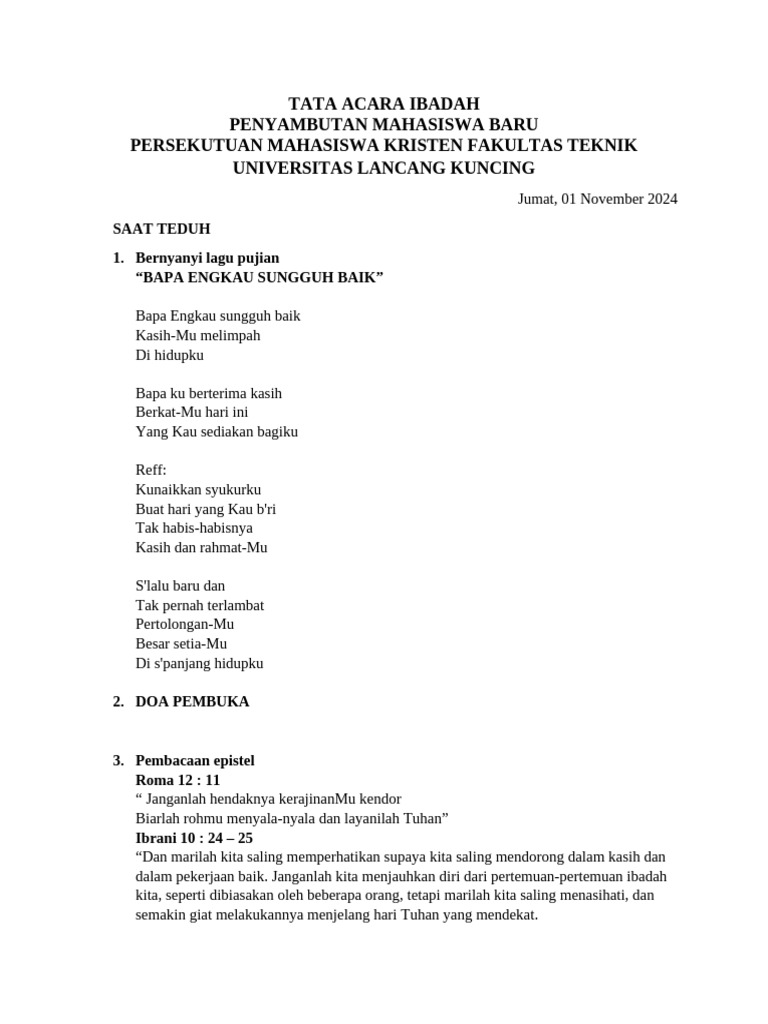 Tata Acara Ibadah PMK FT 25 Sep 2024-1 | PDF