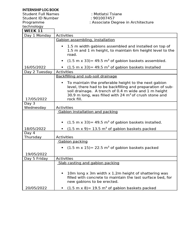 Motlatsi Tsiane Log Book Week 11 | PDF | Art | Science & Mathematics
