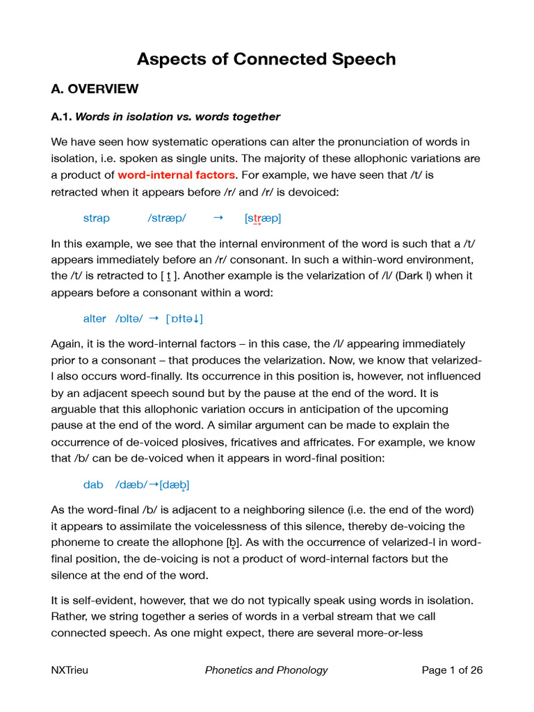 WEEK 12. Aspects of Connected Speech. STUDENTS | PDF | Consonant ...